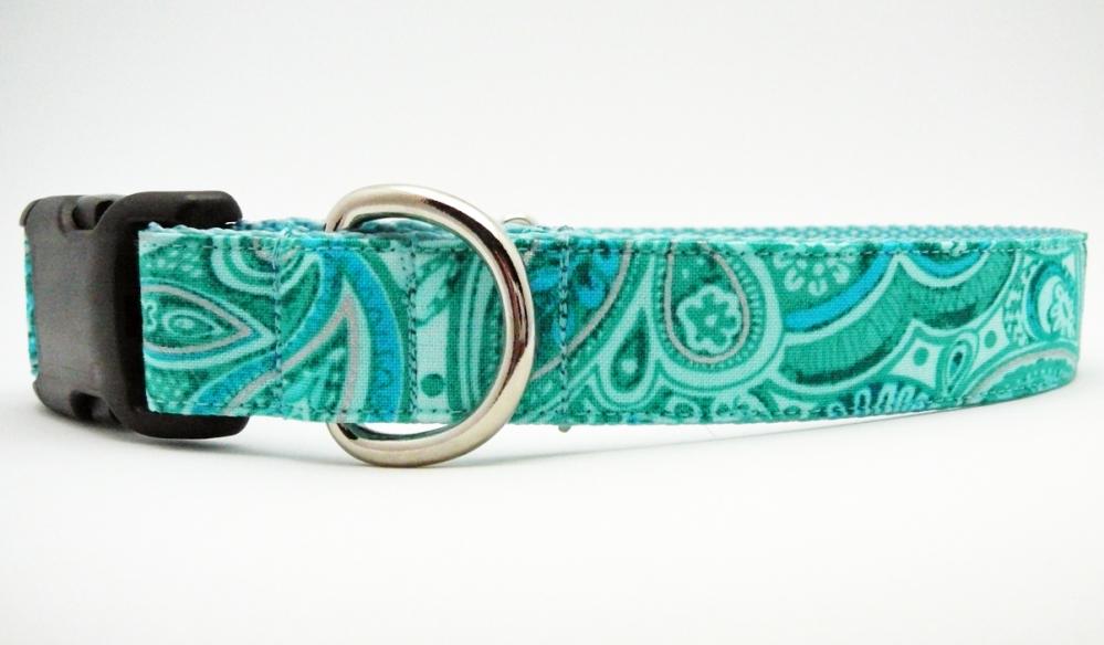 Dog Collar - "splish Splash" Gorgeous And Girly In Paisley Aqua ...